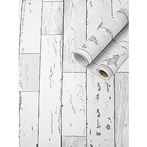 Art3d 120"x17.3" Peel and Stick Wallpaper - Decorative Self Adhesive Contact Paper for Cabinets Countertop Shelf Kitchen Wallpaper,White-Washed