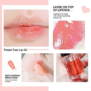 Charm Kiss Hydrating Lip Oil Plumping Lip Tint Moisturizing Gloss Lip Care Glass Transparent Toot Lip Oil Tinted, Fresh Texture, Long Lasting Nourishing Lip Glow