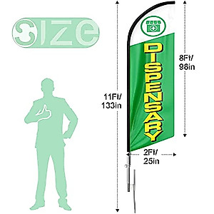 FSFLAG Dispensary Feather Flag Pole Kit 11 Feet, Advertising Swooper Flag with Ground Stake for Dispensary