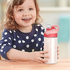 Kigai Flowers Butterfly Pink Kids Water Bottle, Insulated Stainless Steel Water Bottles with Straw Lid, 12 oz BPA-Free Leakproof Duck Mouth Thermos for Boys Girls