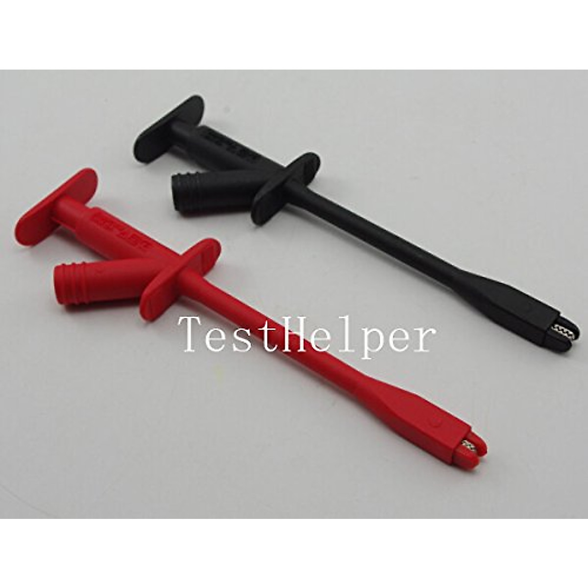 TestHelper TP760-1 Industrial Grade Plunger Style Test Clip Set, Safety Alligator Clamp with 4mm Banana Socket Connection Flexible Spring Jaw Opening Red/Black