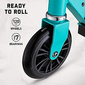 Mongoose Trace Youth/Adult Kick Scooter Folding and Non-Folding Design, Regular, Lighted, and Air Filled Wheels, Teal, 120mm Wheels