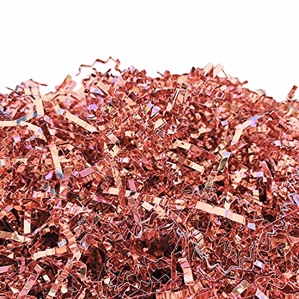 UNIQOOO 1/2 LB Metallic Rose Gold Crinkle Cut Paper Shredded Filler, Pink Grass Raffia Tissue, Strands Shred Craft Bedding Cushion, Wedding Mothers Day Bridesmaid Engagement Gift Boxes Bags Retail