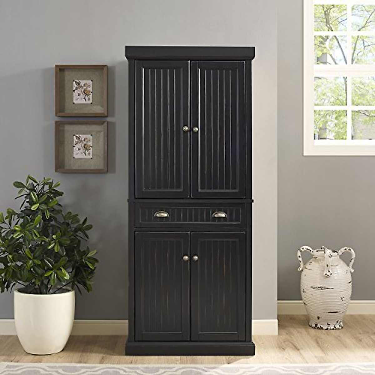 Crosley Furniture Seaside Kitchen Pantry Cabinet - Distressed Black