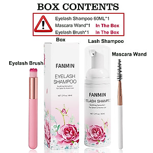 Eyelash Extension Cleanser 60ml +Mascara Wand+ Brush Eyelid Foaming Cleanser,Eyelash Wash and Lash Bath for Extensions,Paraben & Sulfate Free,Makeup Remover,Salon and Home use（60ml/2fl.oz）
