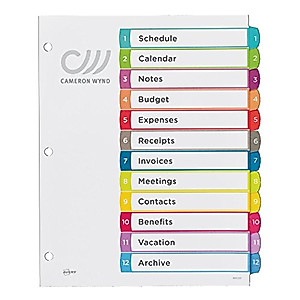 Avery 12 Tab Dividers for 3 Ring Binders, Customizable Table of Contents, Multicolor Tabs, 1 Set (11843)
