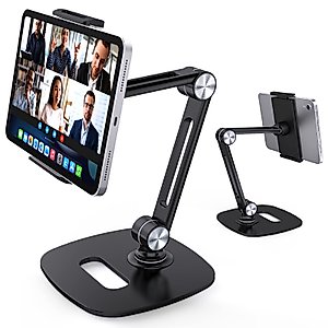 B-Land Adjustable Tablet Stand, Desktop Tablet Holder Mount Foldable Phone Stand with 360° Swivel Phone Clamp Mount Holder, Compatible with 4-13" Tablets/Phones,Nintendo Switch, Kindle (Black)