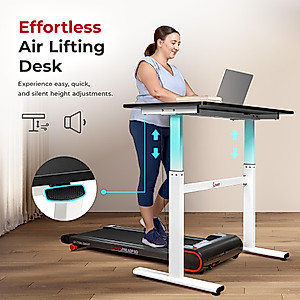 Sunny Health & Fitness Multi-Purpose Air-Drive Adjustable Standing Desk, Pneumatic Air Lifting, Electricity-Free, Scratch-Resistant Surface with up to 47.2" Height, Treadmill Compatible SF-A023001