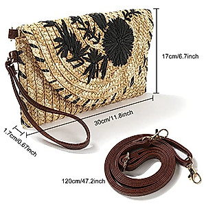 sealsea Straw Clutch Bags for Women Woven Straw Purses Embroidery Summer Beach Handbag Beach Clutch Purse