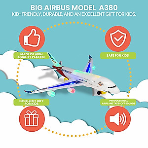 Kidsthrill Airplane Toy with Bump & Go, Flashing Lights & Sounds - For Boys & Girls Age 3-12