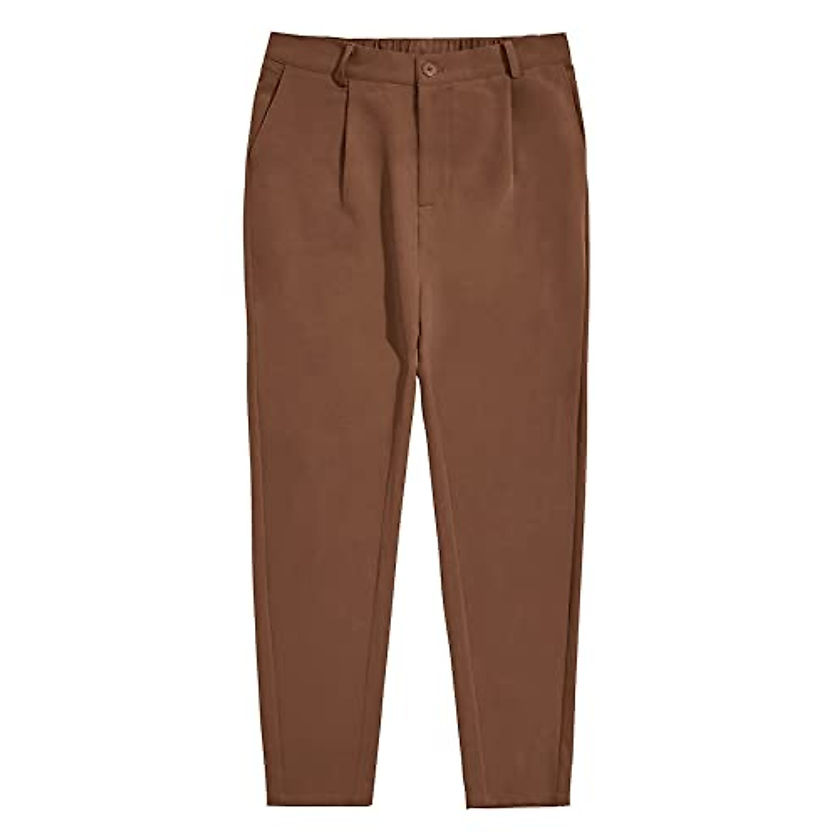 Mens Classic Fit Chinos Pants Flat Front Straight Leg Casual Pant Comfort Stretch Solid Trousers Brown