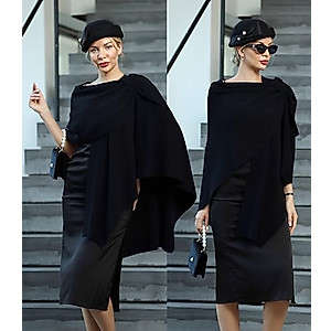 PULI Womens Large Cross Front Poncho Sweater Wrap Topper Knitted Elegant Shawls Cape for Fall Winter