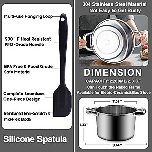 1000ML/1QT Double Boiler Chocolate Melting Pot with 2.3 QT 304 Stainless Steel Pot, Chocolate Melting Pot with Silicone Spatula for Melting Chocolate, Candy, Candle, Soap, Wax