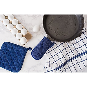 DII Basic Terry Collection Quilted 100% Cotton, Potholder, Nautical Blue, 3 Piece