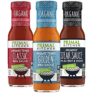 Primal Kitchen Organic BBQ Sauce & Steak Sauce 3-Pack, Made with Real Ingredients, No Cane Sugar or Corn Syrup, Includes Classic BBQ, Golden BBQ, and Steak Sauce