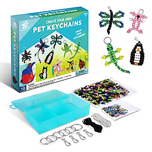 TBC The Best Crafts 641 PCS Bead Pets Crafts for Kids Pony Beads Pet Keychain Craft Kit DIY Keychain Kit Create Your Own Backpack Hook Keyring Lanyard Clips Kit Craft Projects Art Toys for Girls Boys