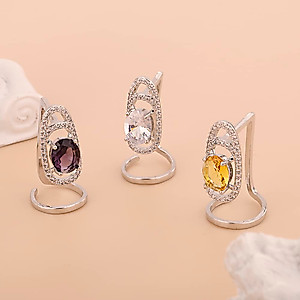 Rumtock Purple Crystal Fingertip Manicure Ring Adjustable Statement Rings for Women Girls