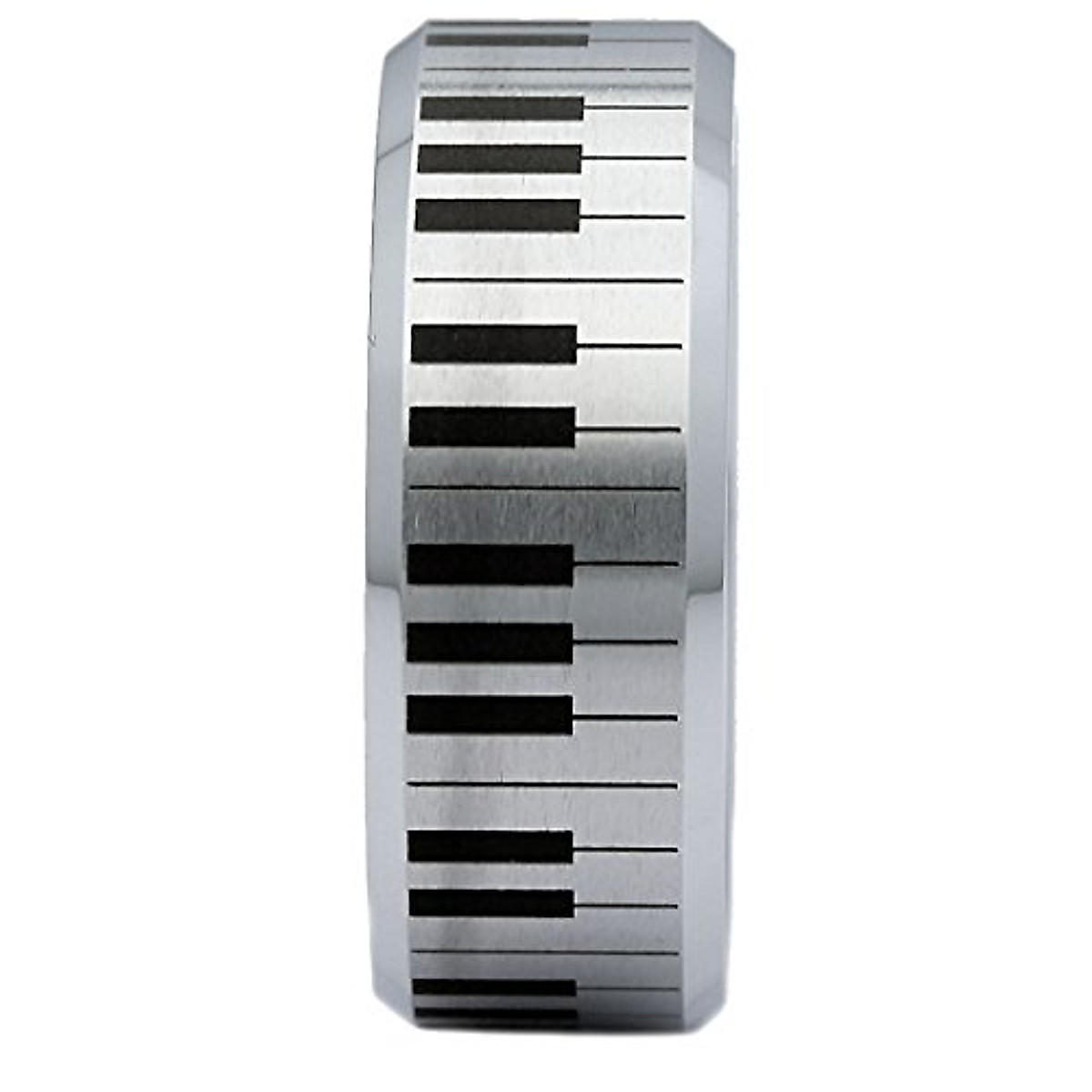 MJ Metals Jewelry White Tungsten Carbide Piano Keyboard Design 6mm Brushed Finish with a Polished COMFORT FIT Wedding Band Size 6.5