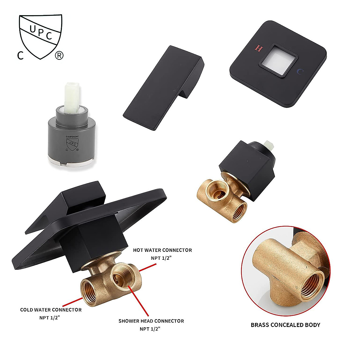 Black Shower Faucet GGStudy Single Function Shower Trim Kit with Rough-in Valve Shower Set Bath Rainfall Shower Faucet System 8inch Square Stainless Steel Metal Shower Head