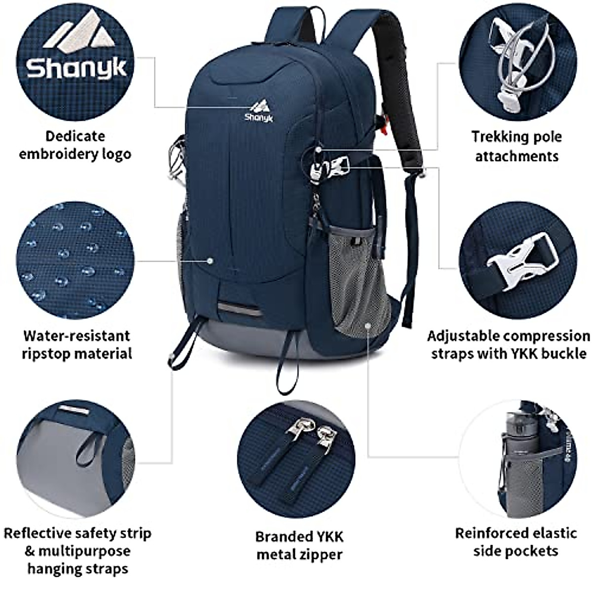 Shanyk 40L Hiking & Camping Travel Backpack | Water-resistant Lightweight Outdoor Daypack for Men & Women