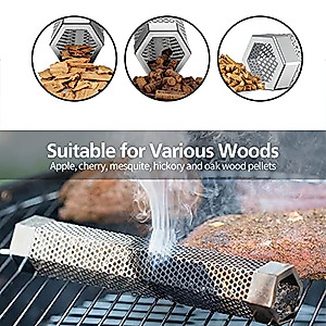 Pellet Smoker Tube Set, 6" & 12" Stainless Steel BBQ Wood Smoker Tube with Brush and 2 Hooks for 2.5hrs/5hrs of Billowing Cold/Hot Smoking for All Grills or Smokers, Smoking Cheese Beef Nuts Fish
