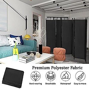 6-Panel Outdoor/Indoor Room Divider,Privacy Furniture Indoor Bedroom (Black)