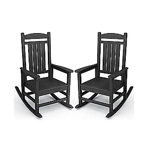 KINGYES Outdoor Rocking Chair Set of 2, High Density Polyethylene Patio Rocking Chairs with 330lbs Support for Adults, Black