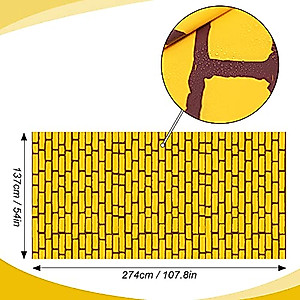 4.5 x 9 Feet Yellow Brick Road Runner Novelty Aisle Floor Runner Brick Wall Backdrop, Princess Decorations Party Supplies for Halloween Cosplay Party (3 Pieces)