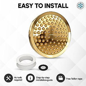 ShowerMaxx, Luxury Spa Series: ImperialShine Gold Rain Shower Head, 6-Inch Round Rain Showerhead with 360 Tilt, Experience Rainfall with MAXX Comfort and Elegance (Polished Brass/ImperialShine Gold)
