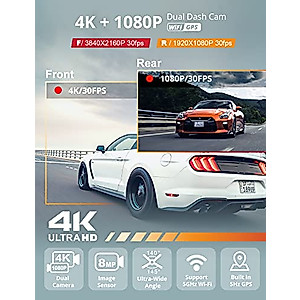 MASIGO Dash Cam Front and Rear with APP, True 4K/2.5K Full HD Dash Camera for Car, Built-in 5G WiFi GPS, Super Night Vision, HDR, 24H Parking Mode, Supercapacitor, Support 256GB Max, Free 32GB SD Card