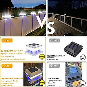 Sumaote Solar Post Cap Lights, 52 LED Solar Powered Fence Deck Post Lights Outdoor 6000K White Lighting for 4x4 5x5 6x6 Wooden Posts Railing Garden Patio Decor, White Shell, 2 Pack