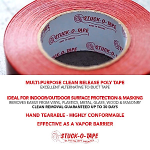 Stuck-O-Tape - Multi-Purpose Polyethylene Tape - Indoor/Outdoor Masking Surface Protection - Clean Release Low Residue UV Resistant - Single Roll, White, 2 inch x 60yd