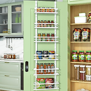 jinligogo Over the Door Pantry Organizer 6-Tier Adjustable Basket, Hanging Narrow Spice Rack, Behind the Closet Door Storage Heavy Duty for Kitchen, Laundry Organization