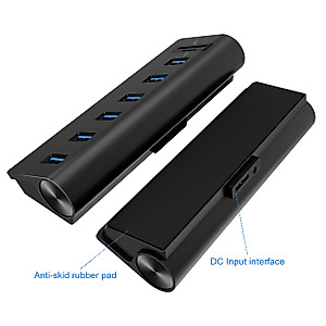 CATECK USB 3.0 Hub, Aluminum Hub with 6 USB 3.0 Ports+SD/TF Card Solts+5V/4A High Capacity Power Supply for Mac, Mac Book Air, Mac Pro,Mac Book Pro, Mac Book, Mac Mini, PCs and Laptops (Black)