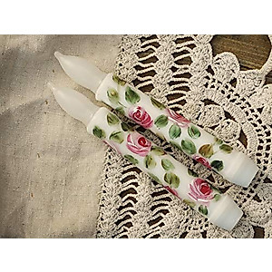 Romantic Decorative Battery Operated 6 Inch Short Flameless Taper Candles with Hand Painted Pink Roses Spring Decor