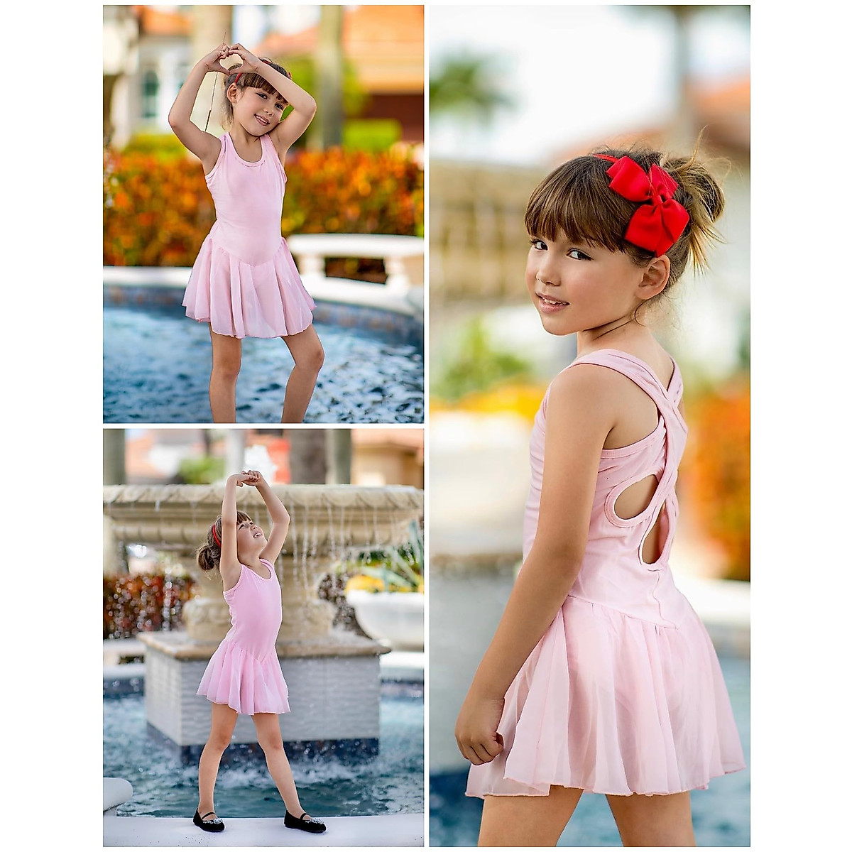 Arshiner Kid Girls Hollow Back Ballet Leotard with Skirt Sleeveless Dance Dresses
