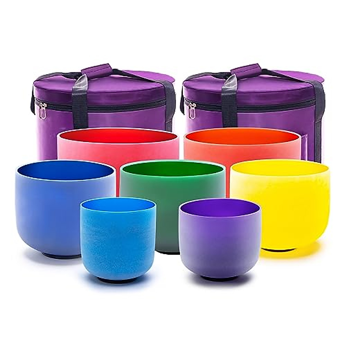 7-12 Inch Full Color Crystal Singing Bowls Set of 7 pcs for Yoga Sound Healing with 2 pcs Travel Carriers