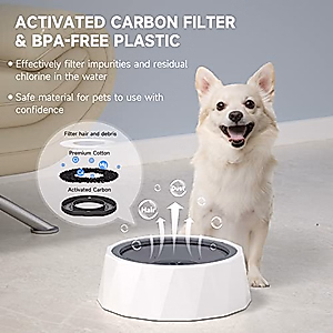 ELS PET Dog Bowl No Spill, Pet Water Bowl No Drip Slow Water Feeder Cat Bowl, Pet Water Dispenser 70oz/2L Large Capacity Travel Water Bowl for Dogs, Cats (Grey with Filter, 1L)