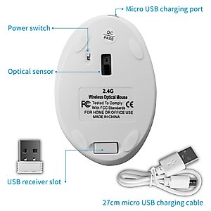 Ergonomic Wireless Vertical Mouse, Rechargeable 2.4G USB Portable Silent Optical Cordless Mouse with 6 Buttons 3 Adjustable DPI (800-1200-1600) for PC Desktop Laptop Notebook (White)