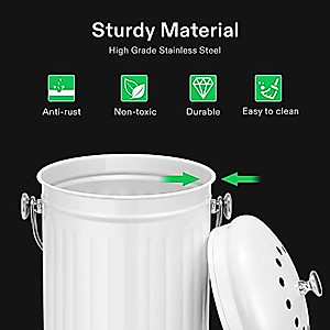 VIVOSUN Indoor Compost Bin, 1.3 Gallon Stainless Steel Compost Bucket with Lid for Kitchen Food Waste - Includes 2 Charcoal Filter, White