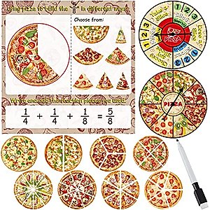 Magnetic Pizza Fraction Tiles with Fraction Circles Set Includes Magnetic Pizza Fractions Pizza Spinners Erasable Marker Board Math Pizza Game Fraction Math Game for Math Fraction Learning Education