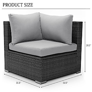 BULEXYARD 1 Piece PE Rattan Patio Furniture Corner Sofa with Thick Cushions Outdoor Wicker Seating for Backyard, Deck, Garden, Balcony (Light Grey)