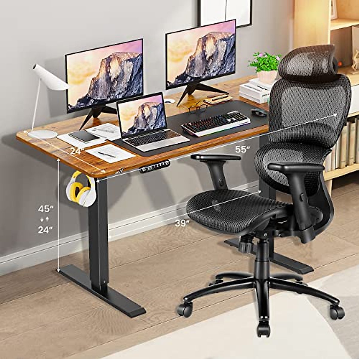farexon 55 x 24 Inch Electric Standing Desk Adjustable Height, Sit-Stand Desk with Oversized Mouse Pad， Double Crossbeam Structure, Four Preset Heights, 27''-45'' Lifting Range Stand up Desk