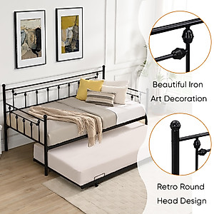Haplized Twin Size Metal Daybed with Pull Out Trundle, Modern 2 in 1 Sofa Bed Frame for Kids Teens Adults,Single Daybed Sofa Bed Frame for Bedroom Living Room Guest Room,No Box Spring Needed