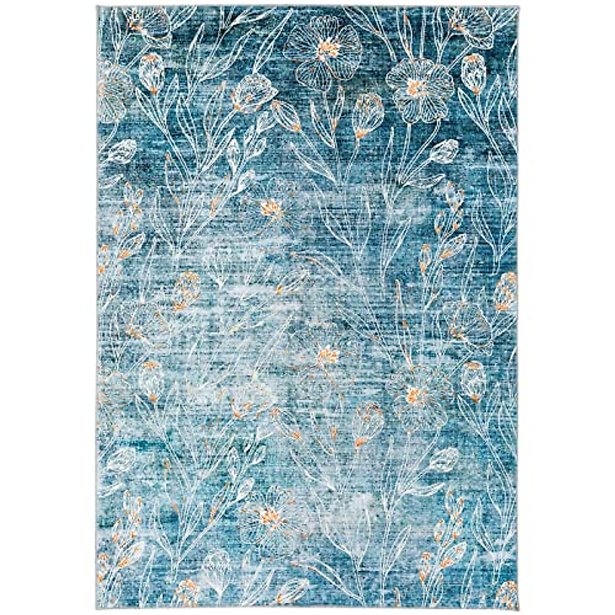 Fashriend Phyllis Door Mat Rug-2'×3' Modern Machine Washable Floral Rug Boho Non Slip Small Area Rug Pad Floor Carpet for Living Room Dining Laundry Bedroom Bathroom Kitchen Classroom Office-Blue
