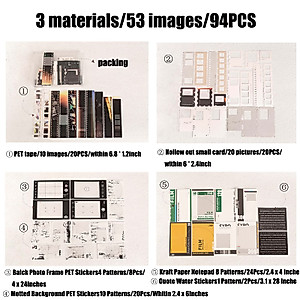 BLOSDREAM 94pcs Movie Film Stickers for Scrapbook Kit, Strip Photo Frame Scrapbooking Supplies, Quote Journaling Decorative Bullet Journal Planner DIY Craft(Style 01) (YD-052803)