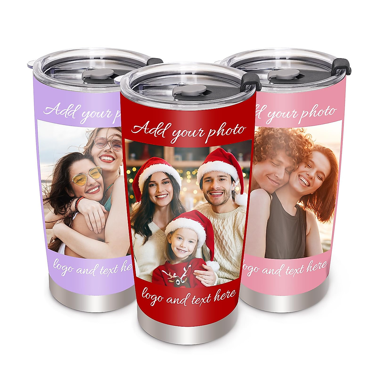 Customizedbee Personalized Tumbler with Picture Text Name, 20 oz Custom Travel Coffee Mug Personalized Gifts, Christmas Birthday Anniversary Thanksgiving Gifts for Couples Families Friends