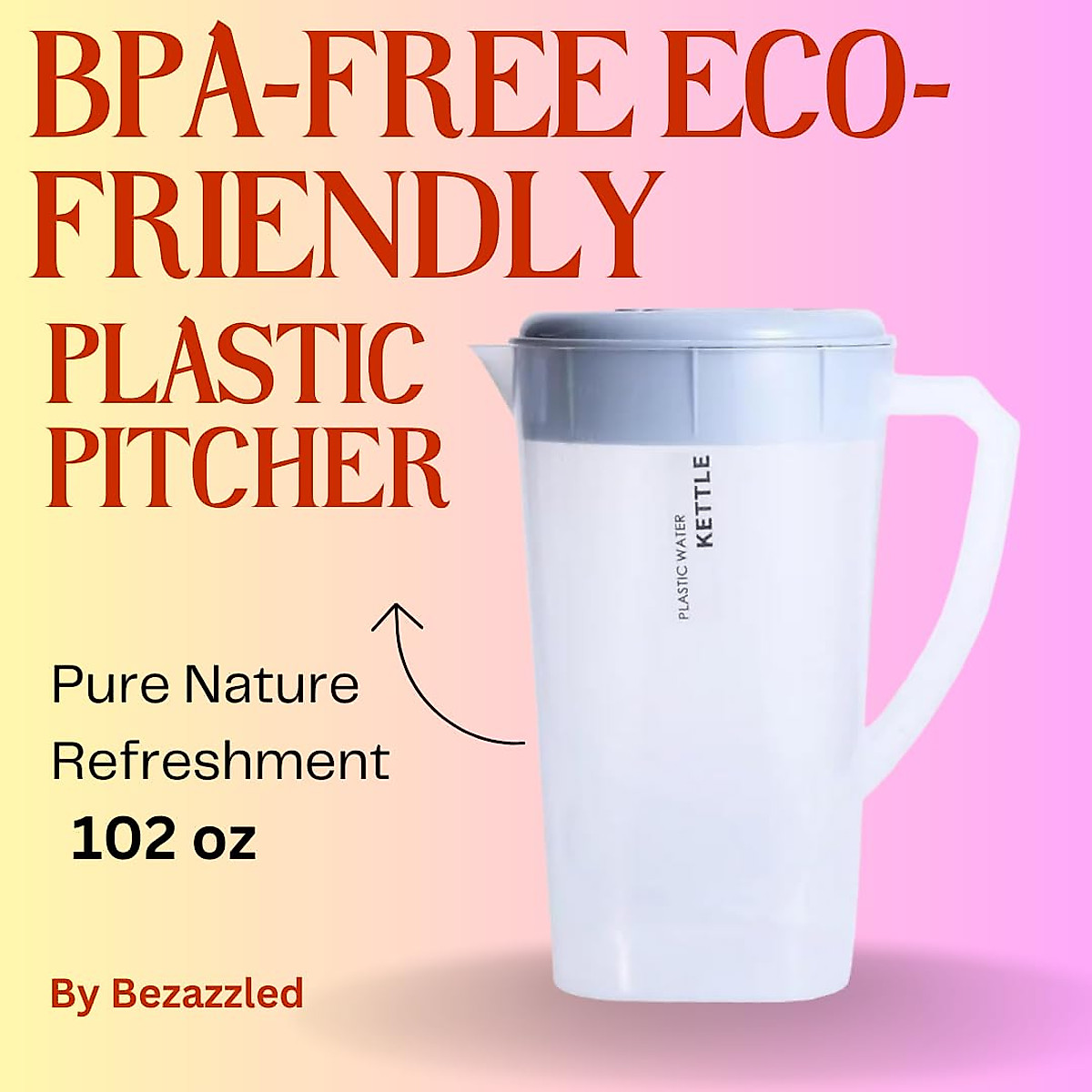3 Litre/0.79 Gallon Plastic Pitcher with LidBPA-FREE Eco-Friendly juice containers with lids Water Jug for Hot/Cold Juice Beverage Ice Tea Kettle 102 oz Transparent