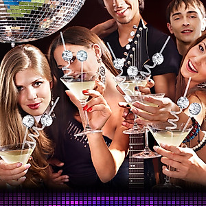 Ferraycle 24 Pcs Disco Ball Straws and Disco Ball Stirrers 70s Disco Party Supplies Mirror Disco Decorative Straws for Disco Ball Party Decorations Bar Karaoke Birthday Wedding Christmas Decoration