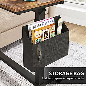 Tribesigns Height Adjustable C Shaped End Table with Wheels and Side Pocket, Mobile Sofa Snack Table with Tiltable Drawing Board, Laptop Side Tray Table for Couch Bed (Rustic Brown)